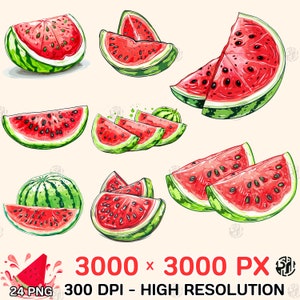Watercolor Juicy Watermelon Slice PNG, Picnic Clip Art, Summer Fruit ...