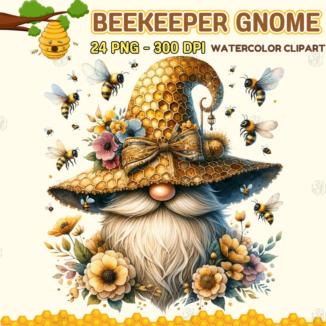 Watercolor Beekeeper Gnome PNG, Cute Flower Bee Gnome Clipart, Gnomes ...