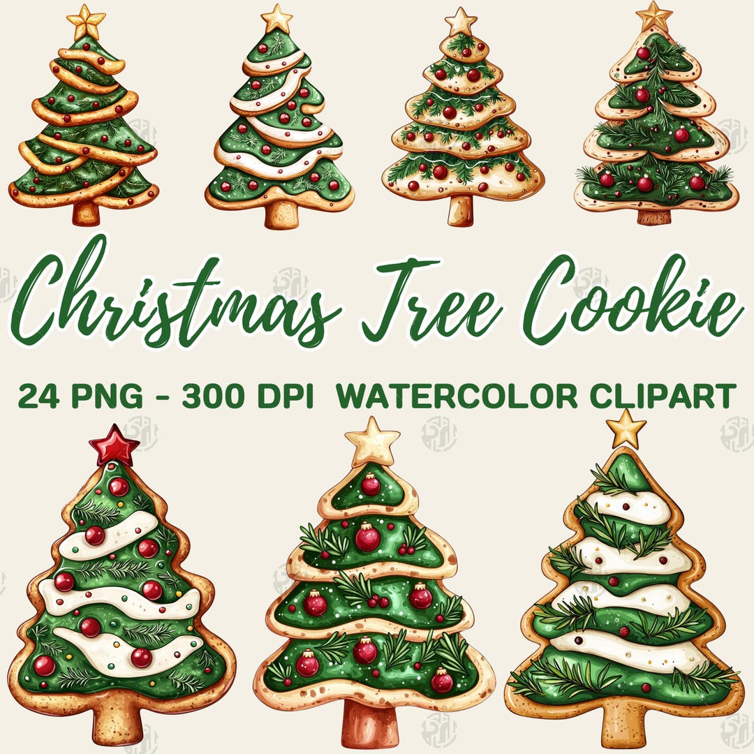 Watercolor Christmas Tree Cookie PNG, Festive Baking Cookies Clip Art ...