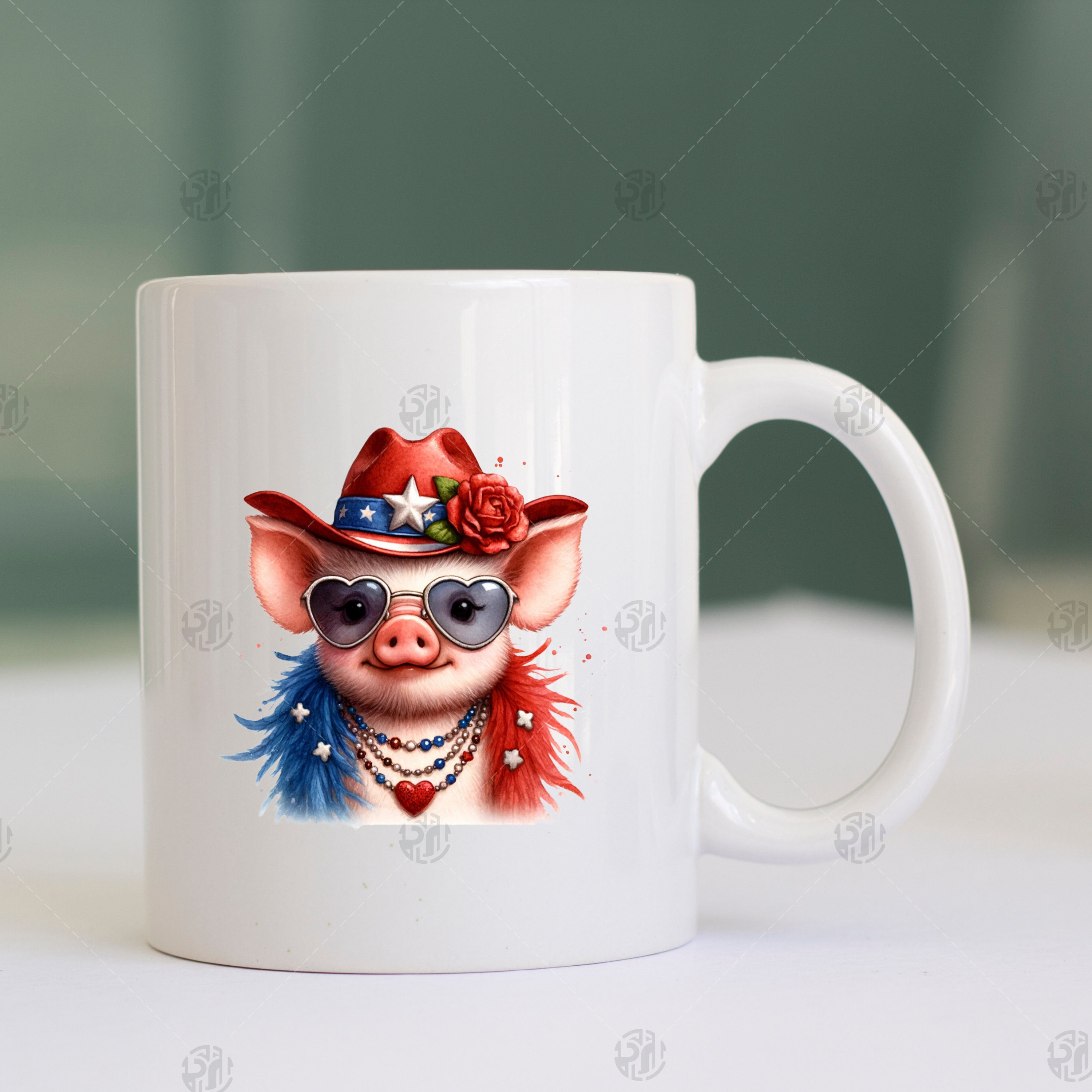 Watercolor Happy Pig PNG, Patriotic Clip Art Portrait, Cute Animal ...