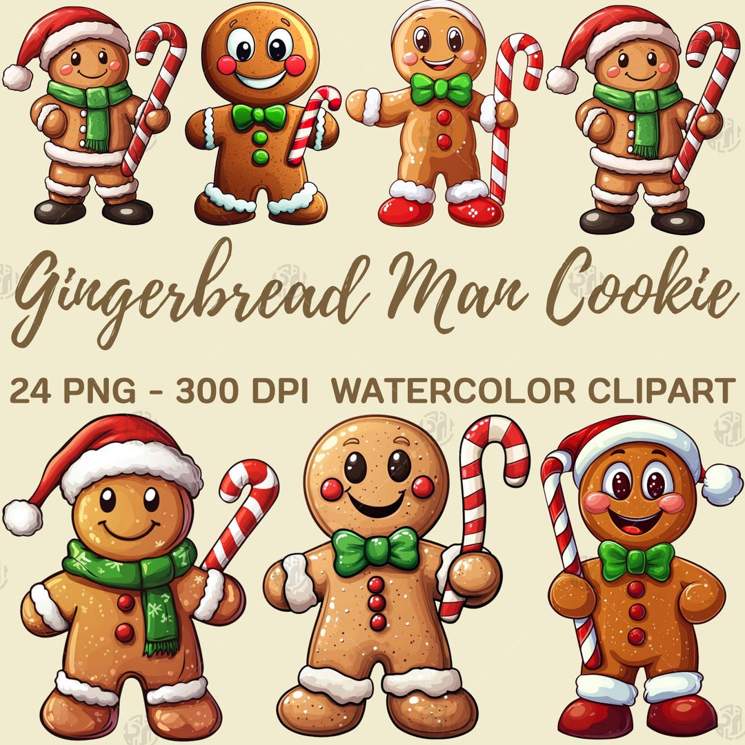 Watercolor Gingerbread Man Cookie PNG, Festive Clip Art, Holiday Baking ...