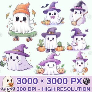 Watercolor Cute Pastel Spooky Ghost PNG, Halloween Clip Art, Kawaii ...