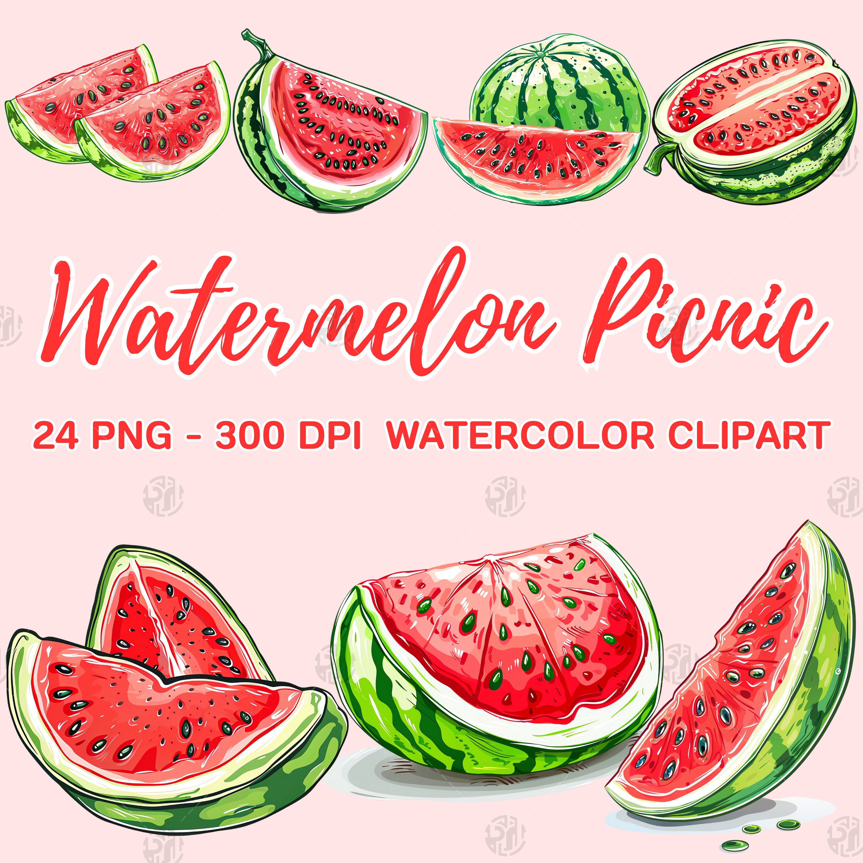 Watercolor Juicy Watermelon Slice PNG, Picnic Clip Art, Summer Fruit ...