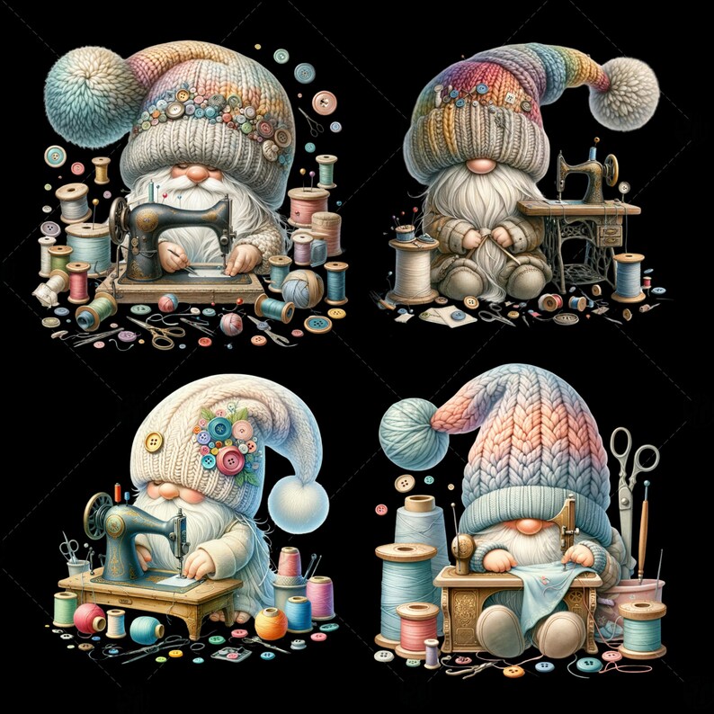 Watercolor Sewing Gnome PNG, Cute Gnomes Lover Clipart, Sewing Machine ...