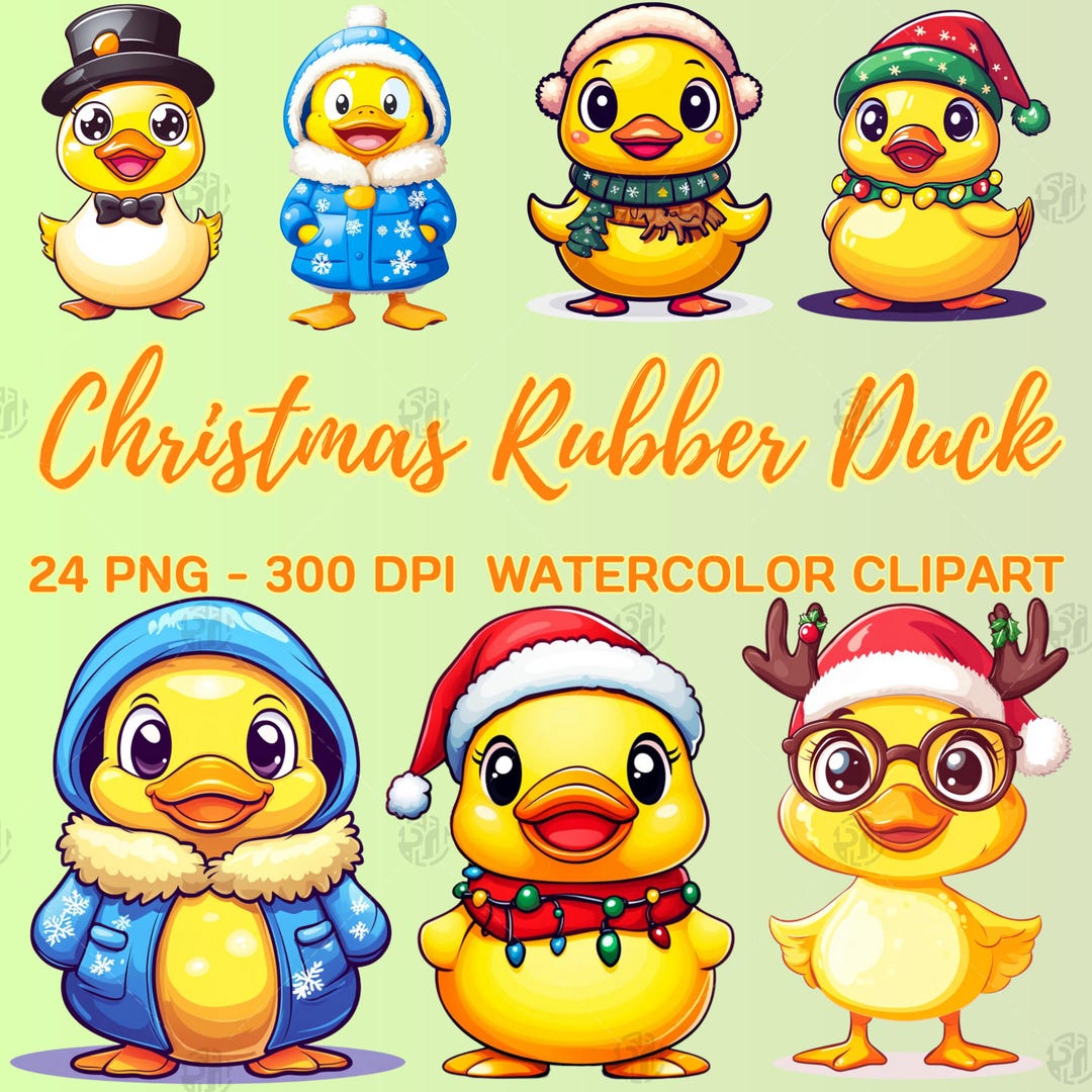 Watercolor Christmas Rubber Duck PNG, Winter Clip Art, Festive Clipart ...