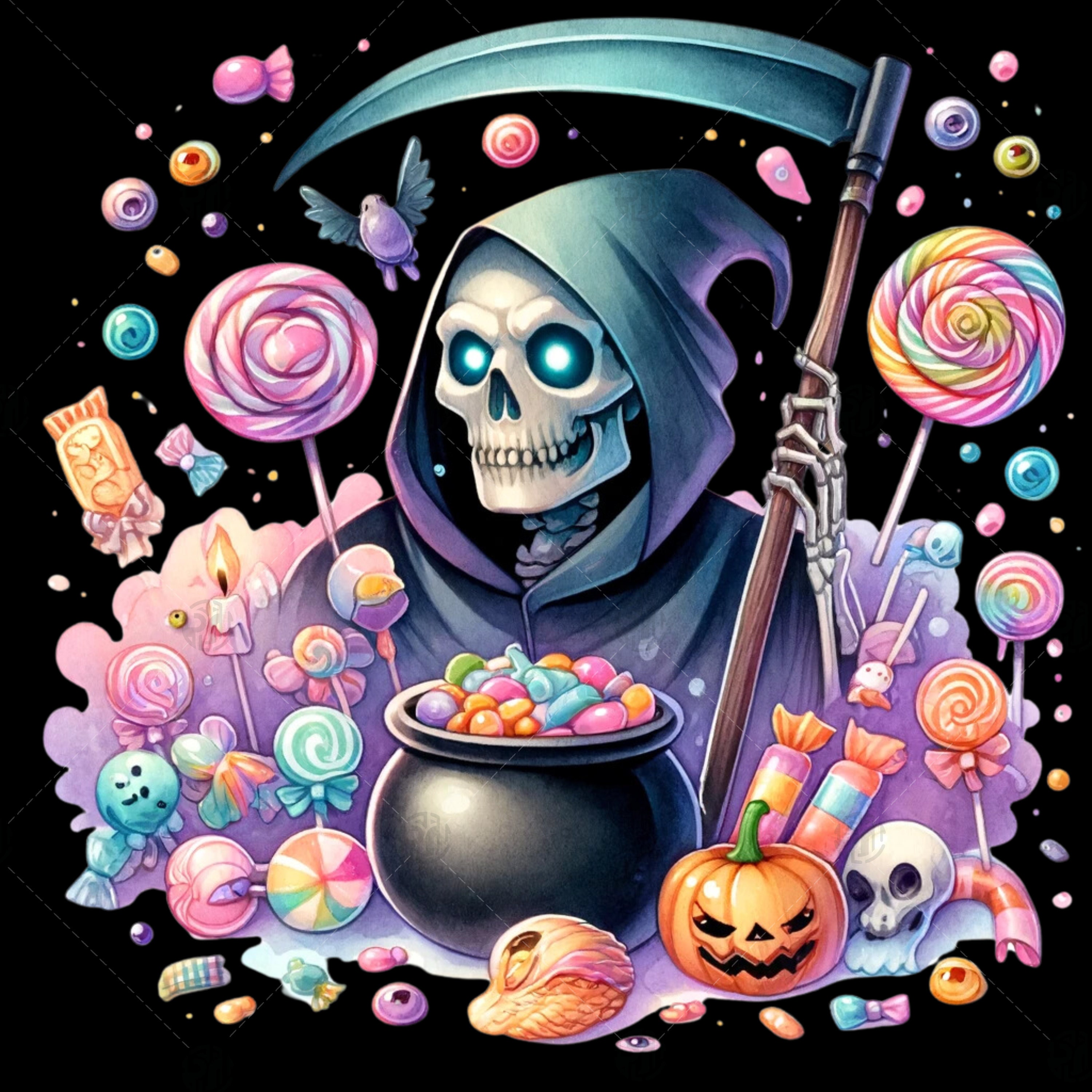 Watercolor Halloween Candy Shop PNG, Scary Candy Clip Art, Fun Cartoon ...