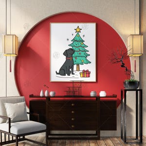 Watercolor Comic Christmas Labrador With Holiday Trees PNG, Festive Dog ...