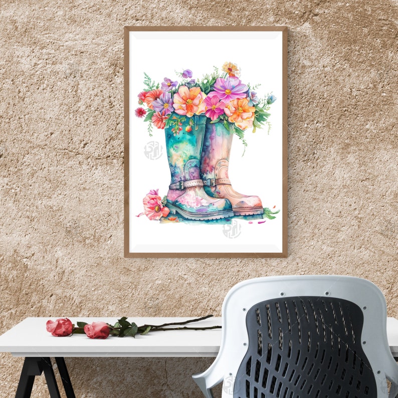 Watercolor Spring Rain Boots PNG, Flower Clip Art Portrait, Hello ...