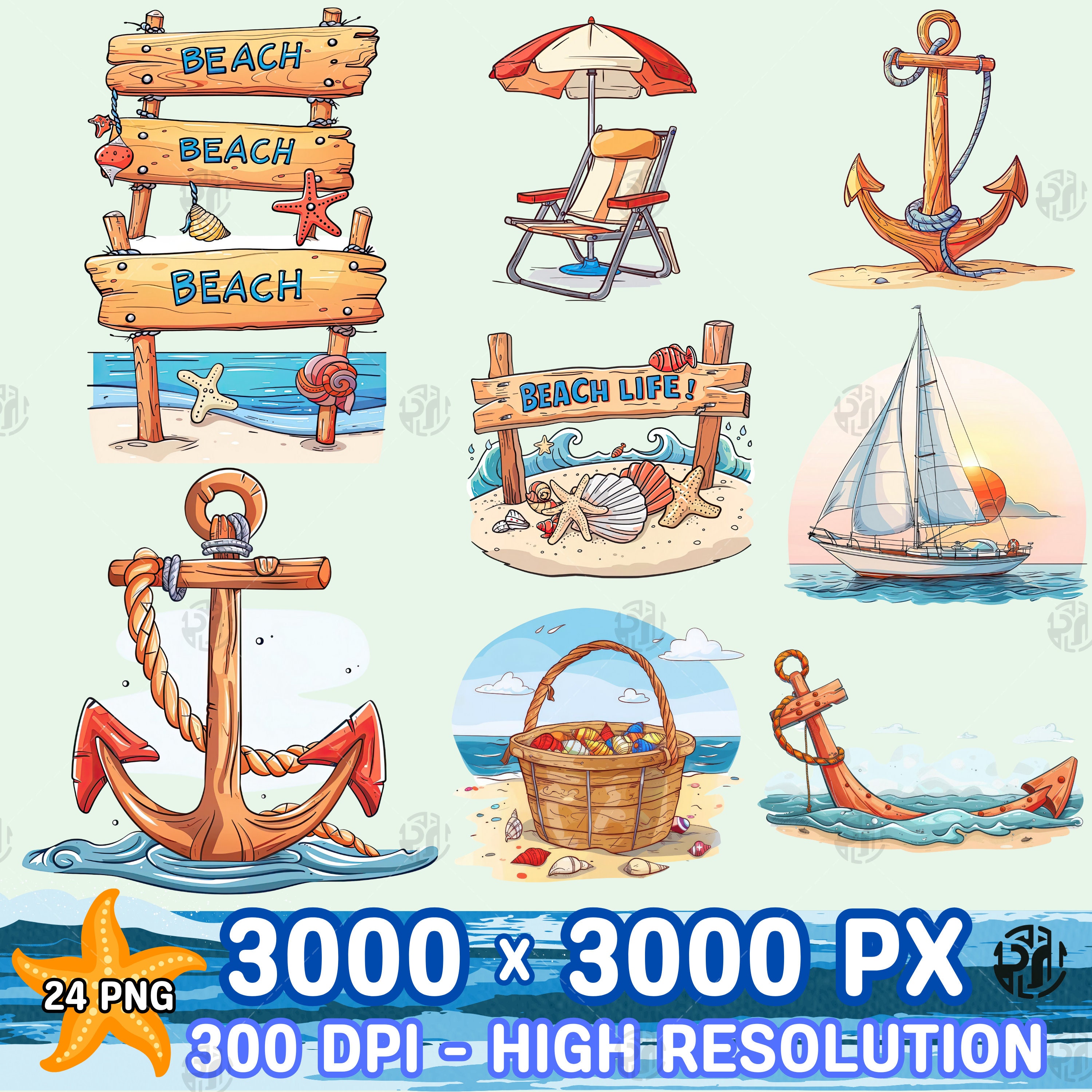 Watercolor Nautical Summer Beach PNG, Ocean Clip Art Portrait, Travel ...