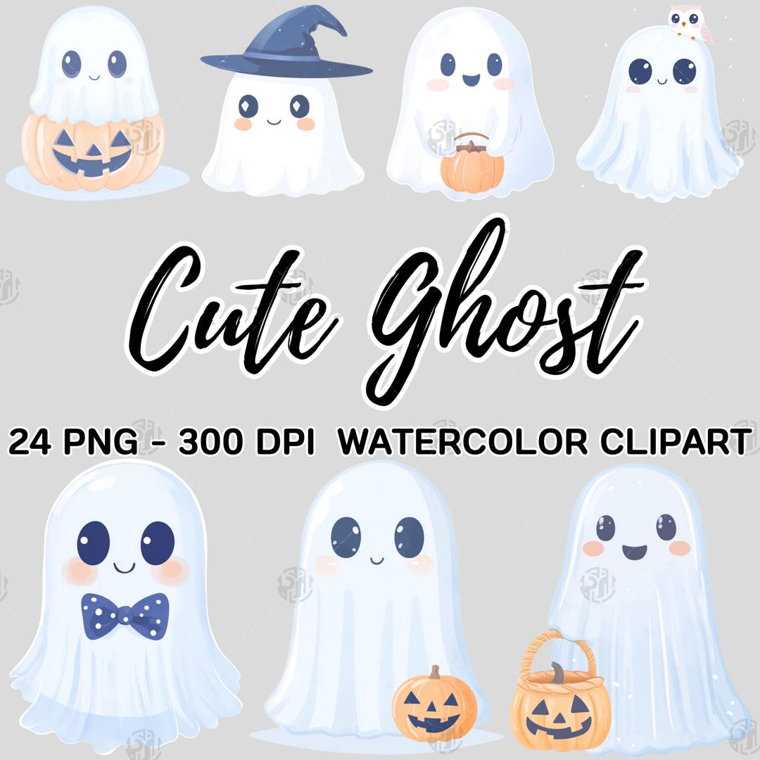 Watercolor Cute Ghost PNG, Kawaii Halloween Clip Art, Spooky Clipart ...