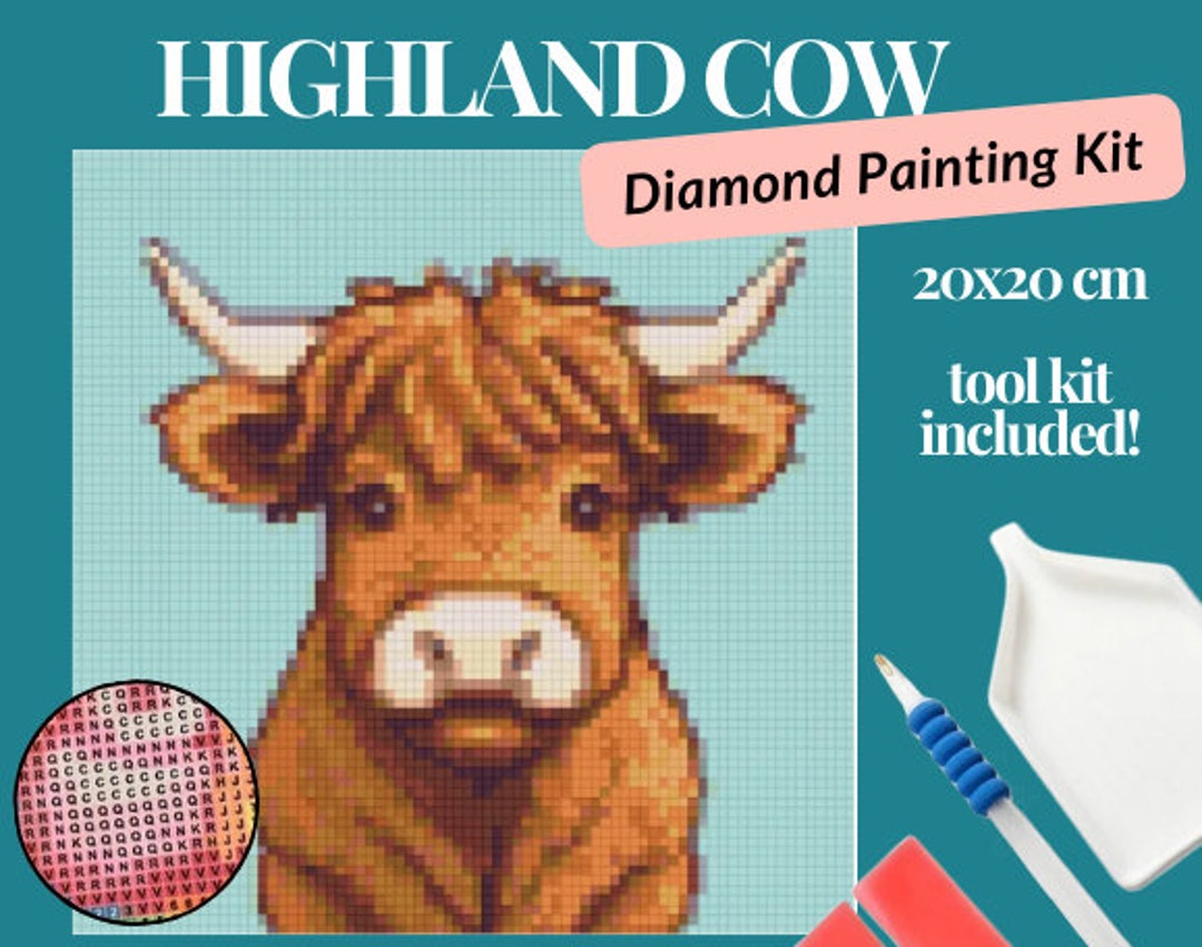 Highland Cow Diamond Painting, 20x20 Cm, DIY Diamond Art, Resin Drills ...