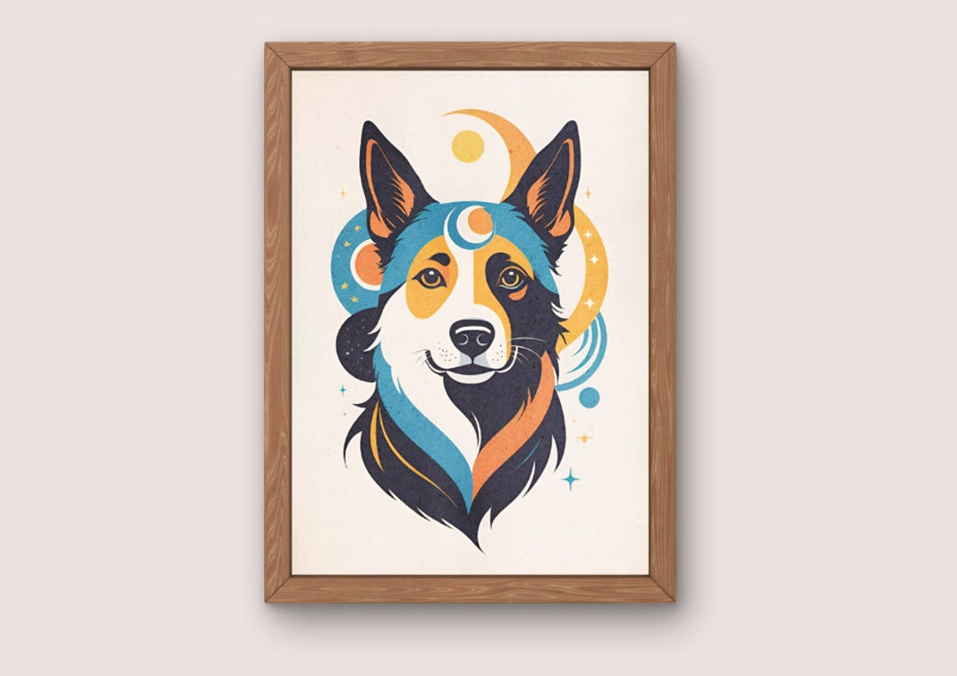 Moon Sun Stars Dog Mural Poster Digital Art for Instant Download ...