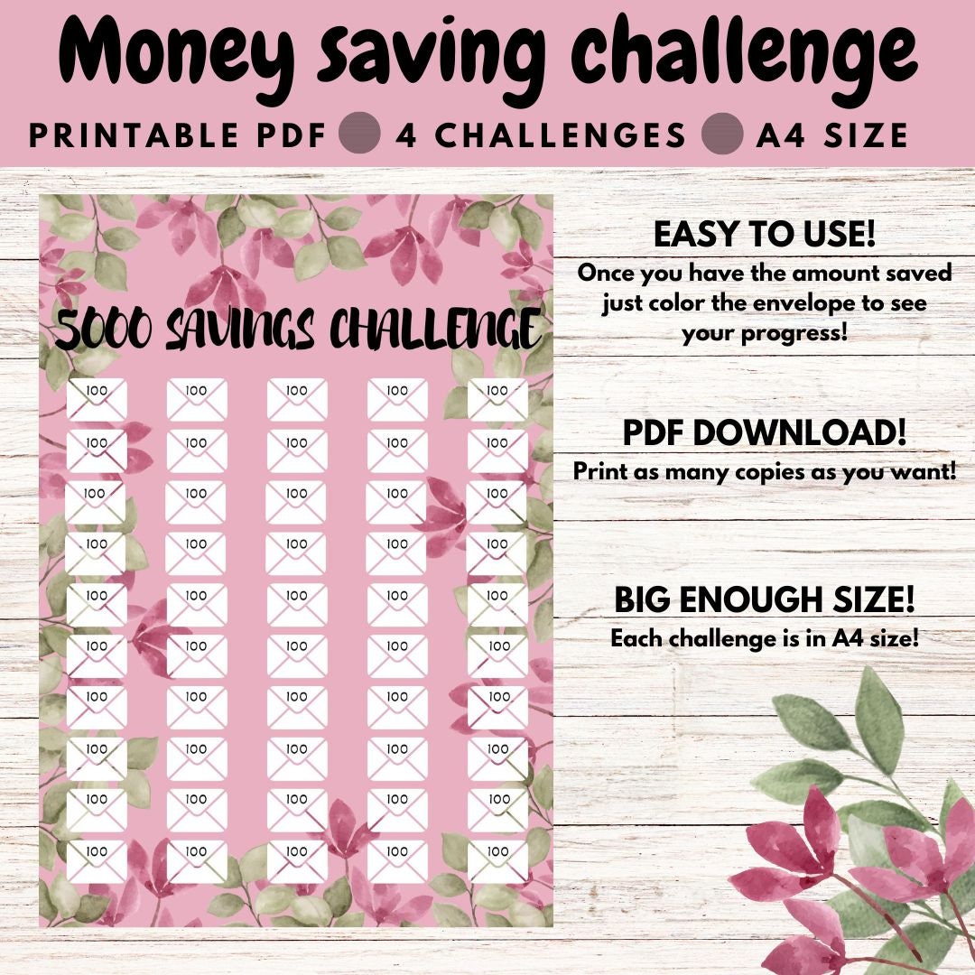 Money Saving Challenge, Savings Tracker Printables, Savings Tracker ...
