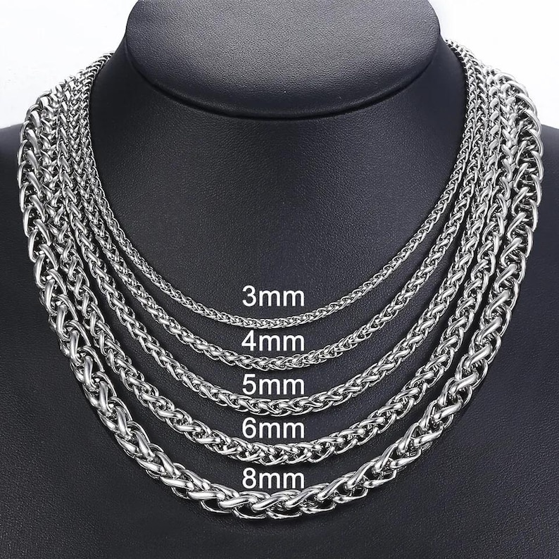 Stainless Steel Wheat Chain Necklace: Braided Silver Chain for Men ...