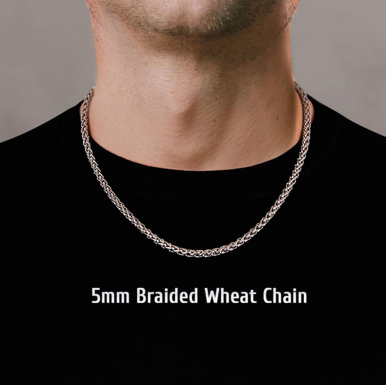 Stainless Steel Wheat Chain Necklace: Braided Silver Chain for Men ...
