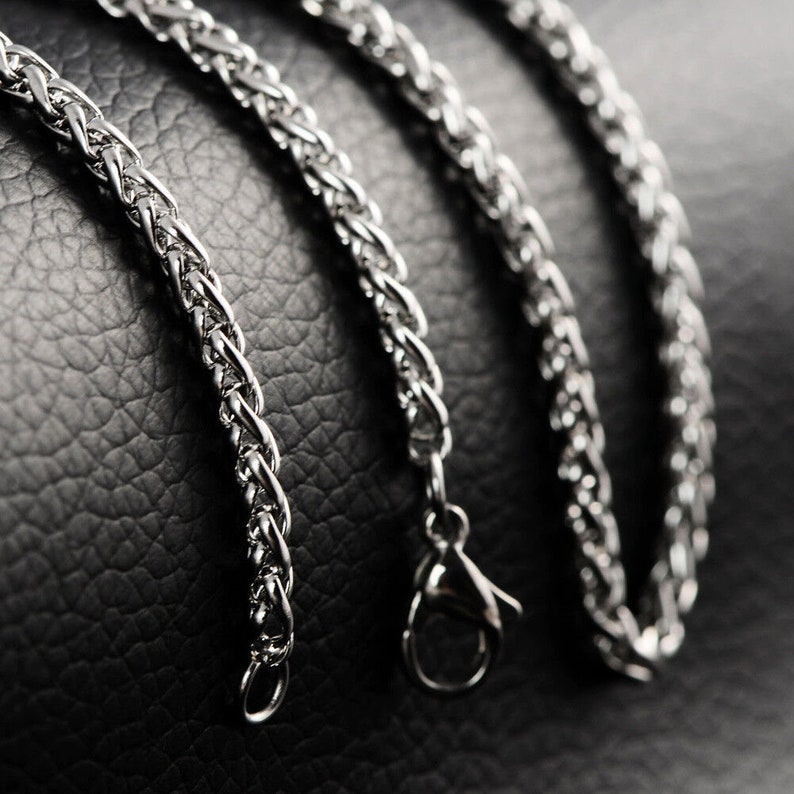 3mm Braided Wheat Chain 316L Stainless Steel Men Women Necklace Stainless Steel Silver Wheat ...