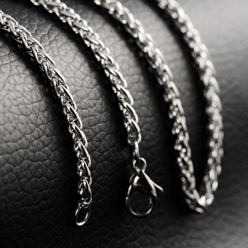3mm Braided Wheat Chain 316L Stainless Steel Men Women Necklace ...