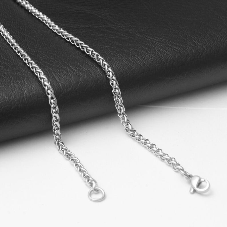 3mm Braided Wheat Chain 316L Stainless Steel Men Women Necklace Stainless Steel Silver Wheat ...