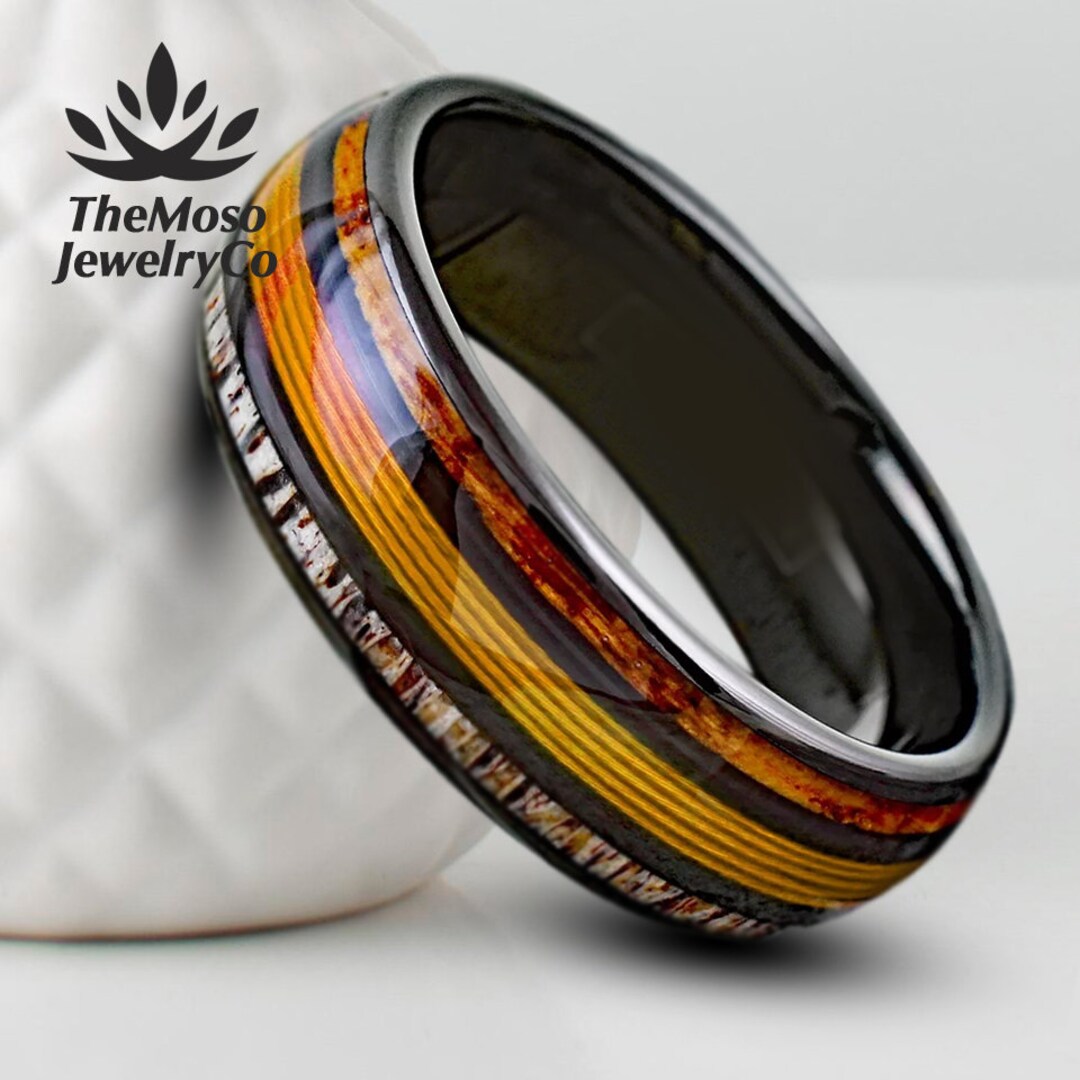 Deer Antler Fishing Ring | Black Tungsten Fishing Line-whiskey Barrel ...