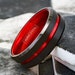 Black Tungsten Brushed Thin Red Line Wedding Band Ring Tungsten Carbide ...