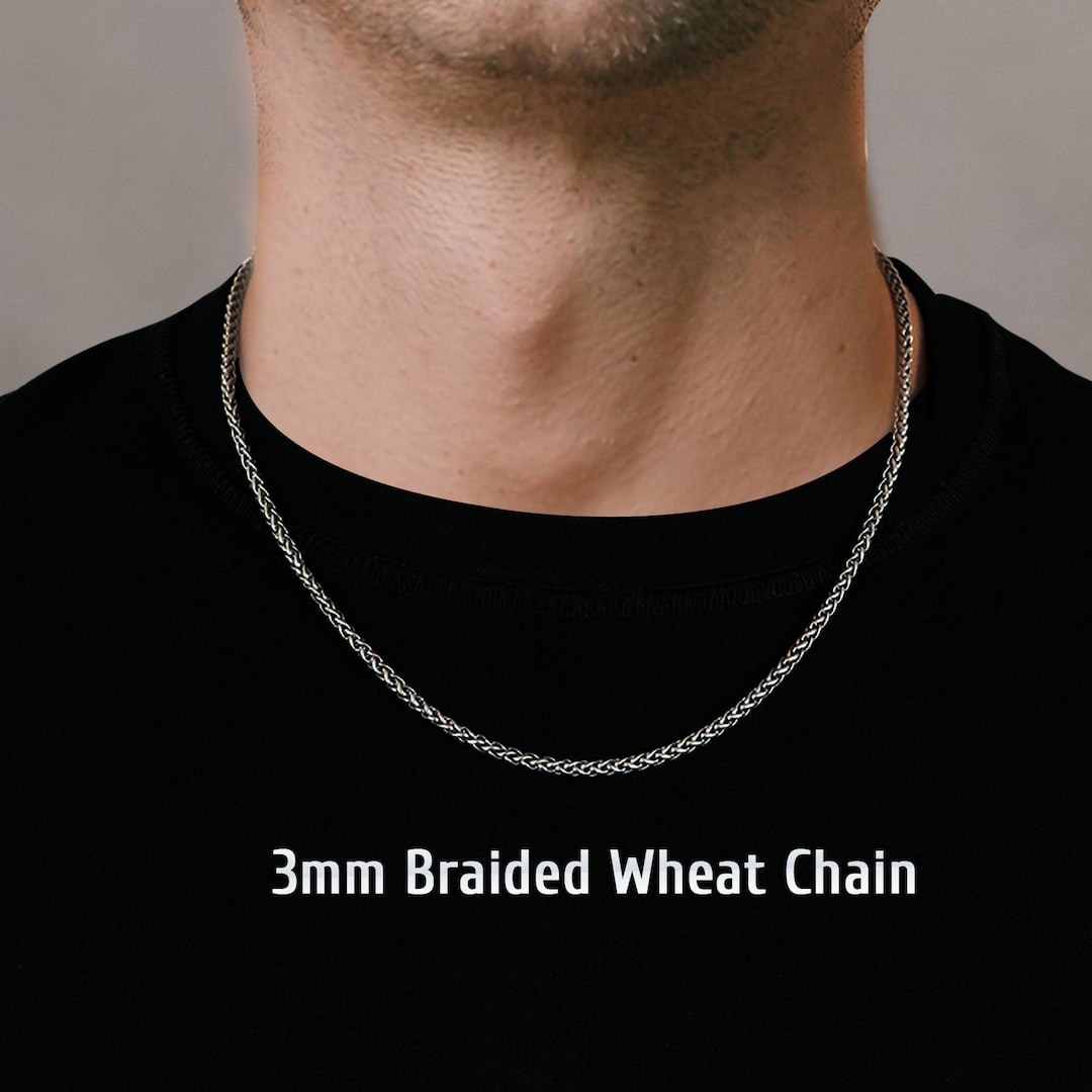 3mm Braided Wheat Chain 316L Stainless Steel Necklace Men Women ...