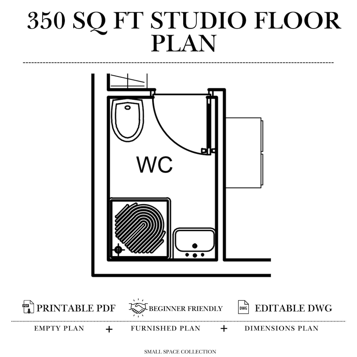 350 Sq Ft Studio Apartment Floor Plan | Minimalist Layout (PDF & DWG ...