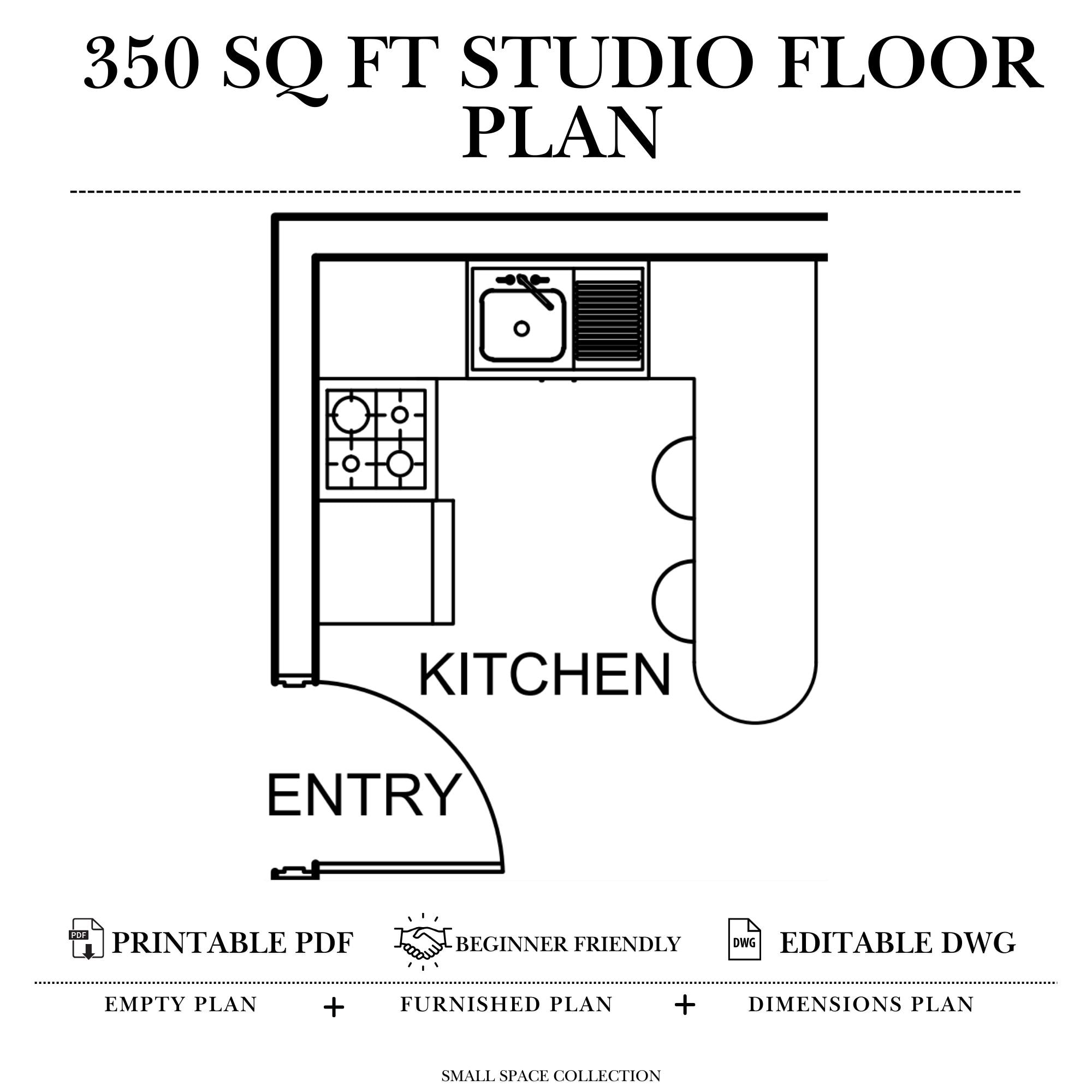 350 Sq Ft Studio Apartment Floor Plan | Minimalist Layout (PDF & DWG ...