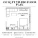 430 Sq Ft Studio Apartment Floor Plan | Tiny Home Design (PDF + DWG) - Etsy