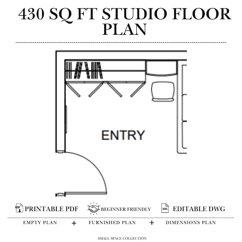 430 Sq Ft Studio Apartment Floor Plan | Tiny Home Design (PDF + DWG) - Etsy