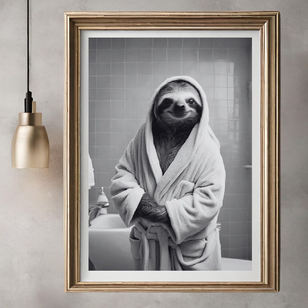 Adorable Sloth in Towel Printable Wall Art| Bathroom Print| Digital ...