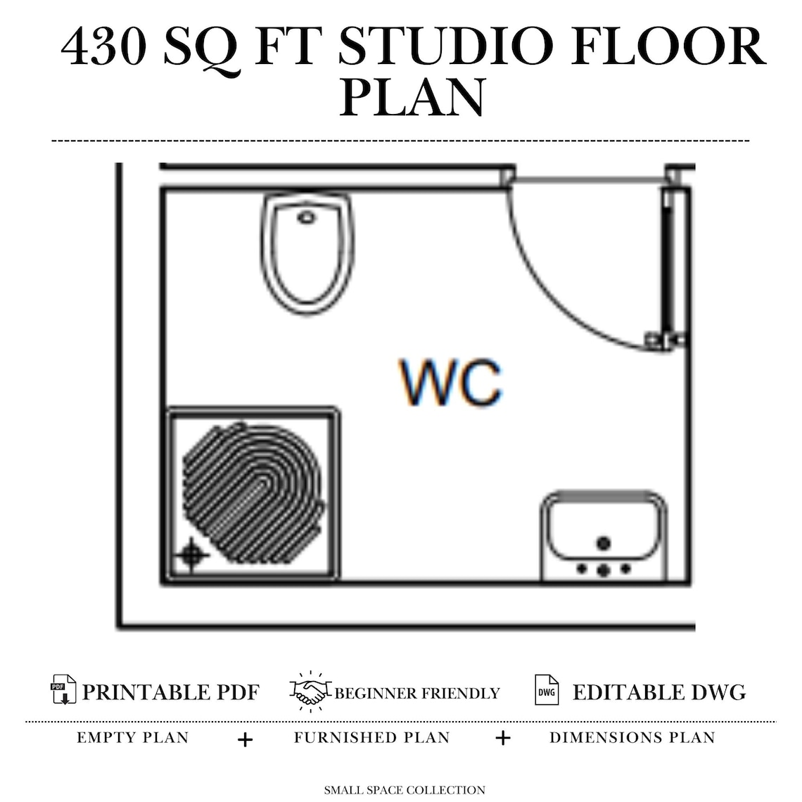 430 Sq Ft Studio Apartment Floor Plan | Tiny Home Design (PDF + DWG) - Etsy