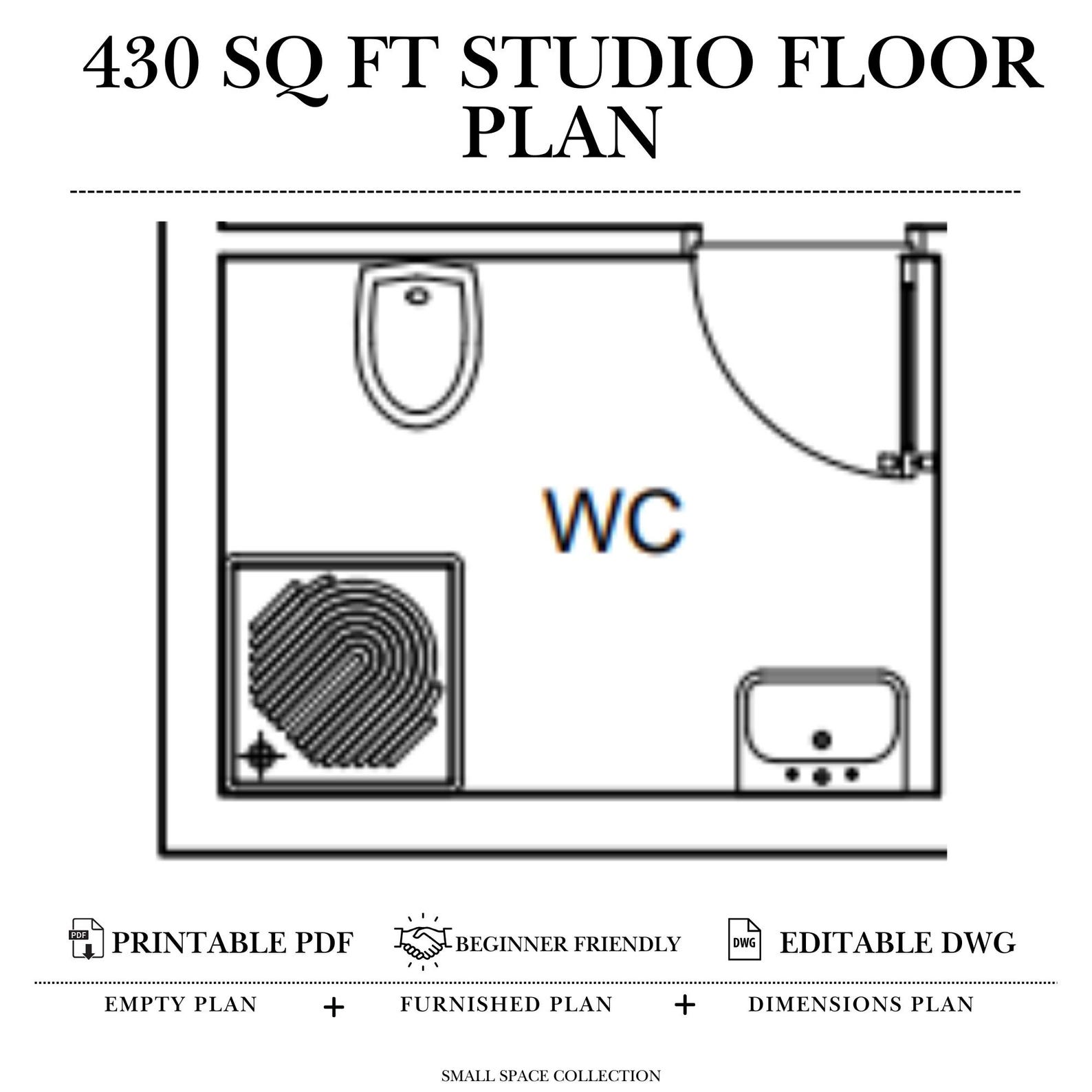 430 Sq Ft Studio Apartment Floor Plan | Tiny Home Design (PDF + DWG) - Etsy