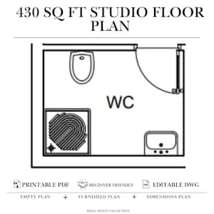 430 Sq Ft Studio Apartment Floor Plan | Tiny Home Design (PDF + DWG) - Etsy