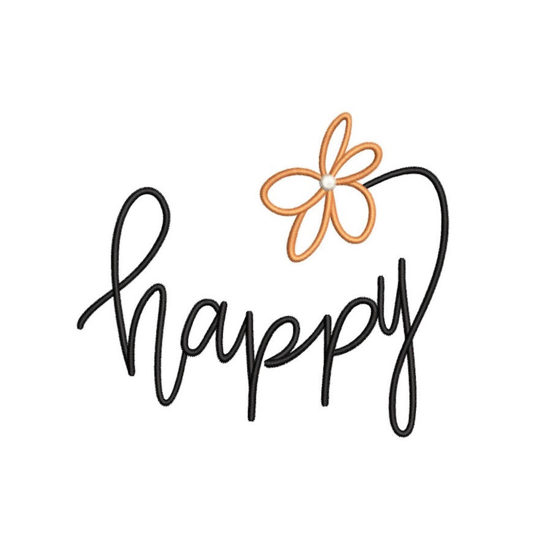 Happy Embroidery Design, Digital File, 4 Sizes - Etsy