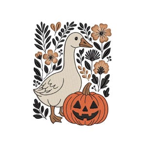 Pumpkin Goose Flowers Embroidery Design, Halloween Digital File, 3 ...