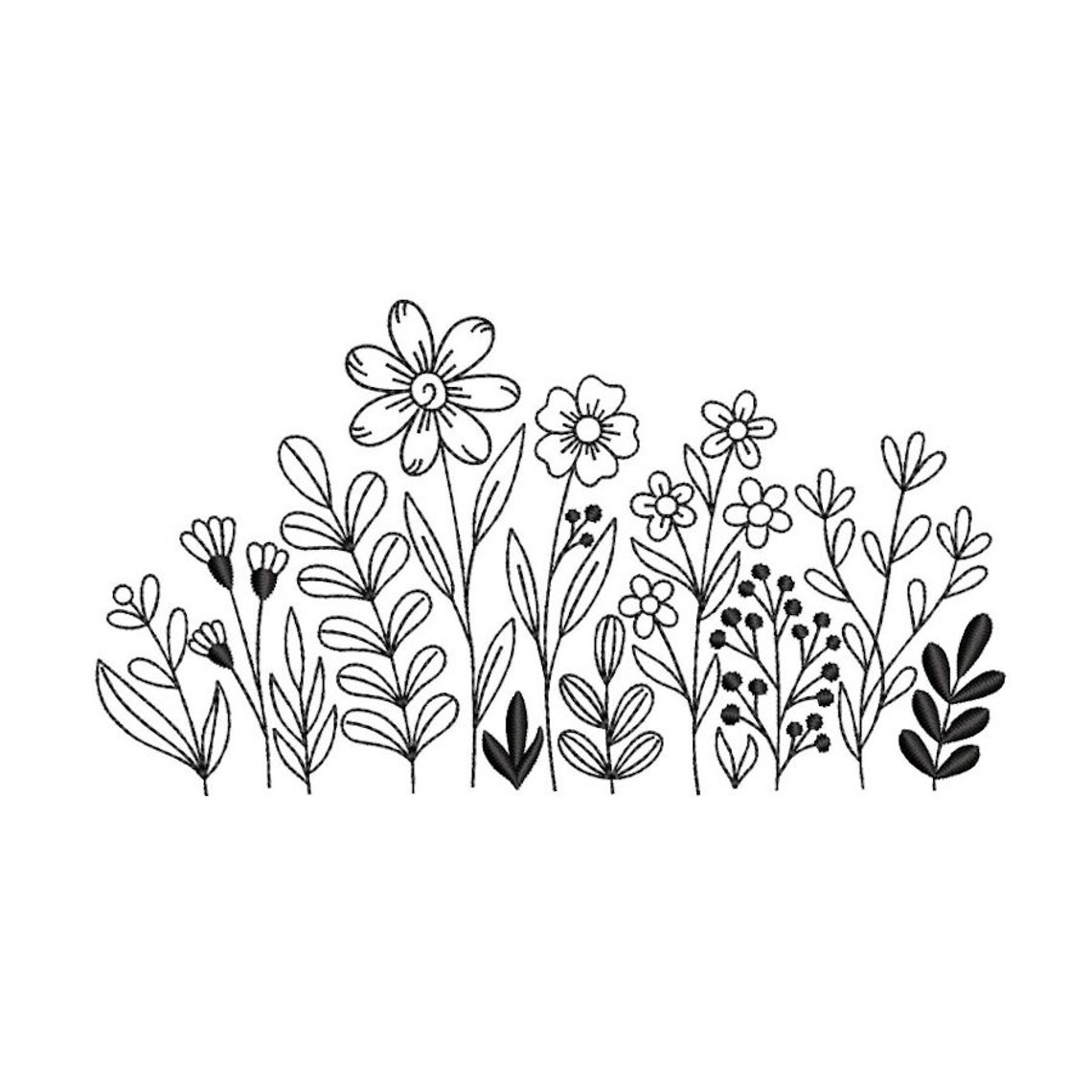 BW Flowers Embroidery Design, Digital File, 3 Sizes - Etsy