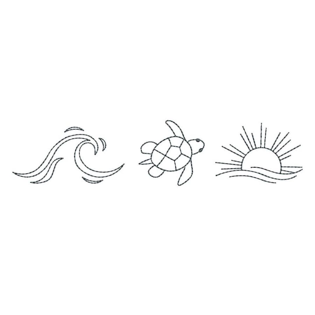 Ocean Waves Turtle Sun Embroidery Design, Summer Vacation Digital File ...