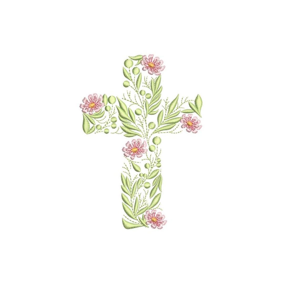 Floral Cross Embroidery Design, Religious Digital File, 4 Sizes - Etsy