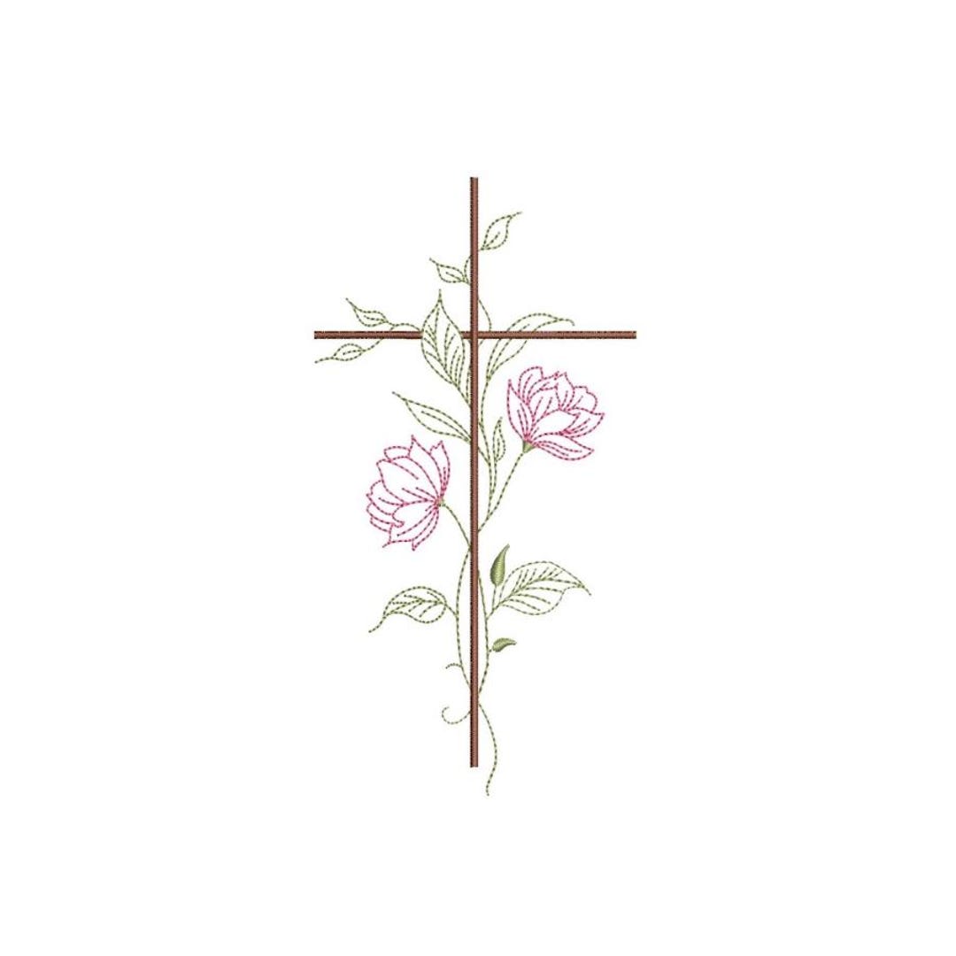 Floral Cross Embroidery Design, Religious Digital File, 5 Sizes - Etsy