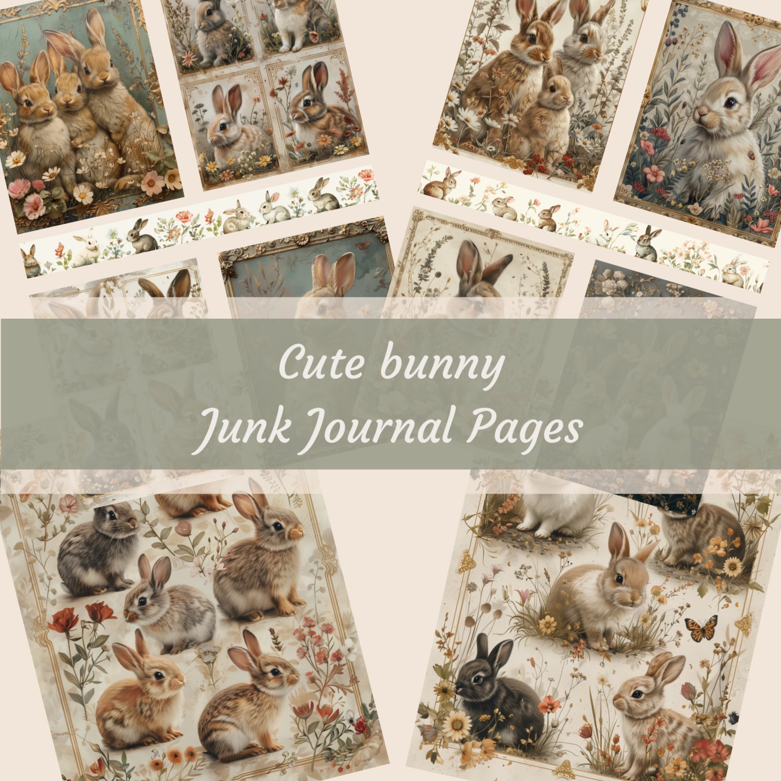 Printable Cute Bunny Junk Journal Pages. Digital Pages for Collage ...