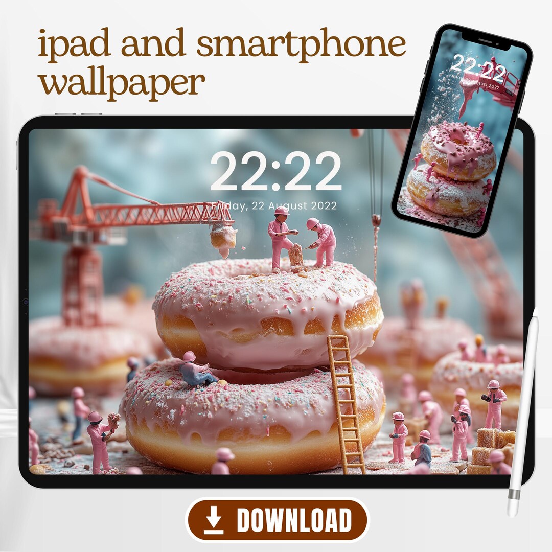 IPad Wallpaper iPhone Wallpaper Smartphone Wallpaper Miniature Food Art Pink Donut - Etsy