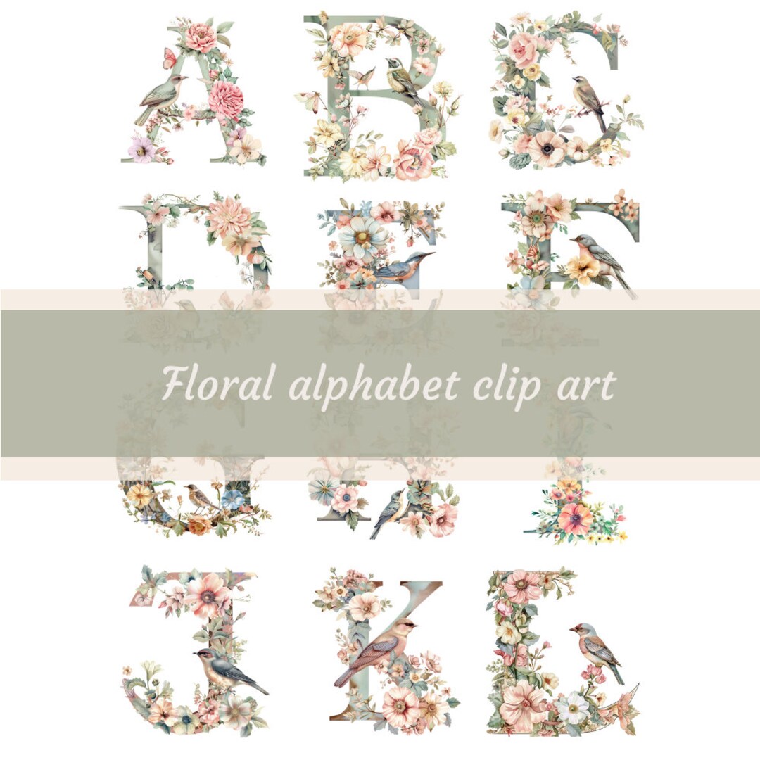 Printable Floral Alphabet Clip Artcollage Sheet of Alphabet and Numbers ...
