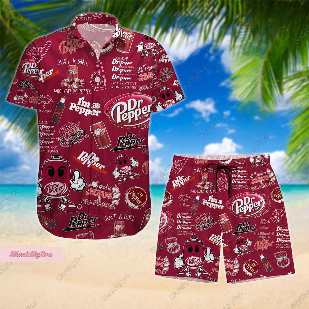 Dr Pepper Button Shirt, Dr Pepper Soda Swims Shorts, I Love Dr Pepper Hawaiian Shirt, Button ...