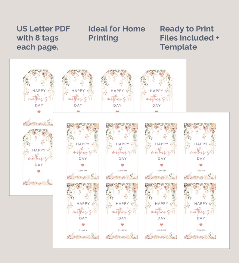 Mothers Day Gift Tag PRINTABLE Happy Mothers Day Tags, Floral Happy ...