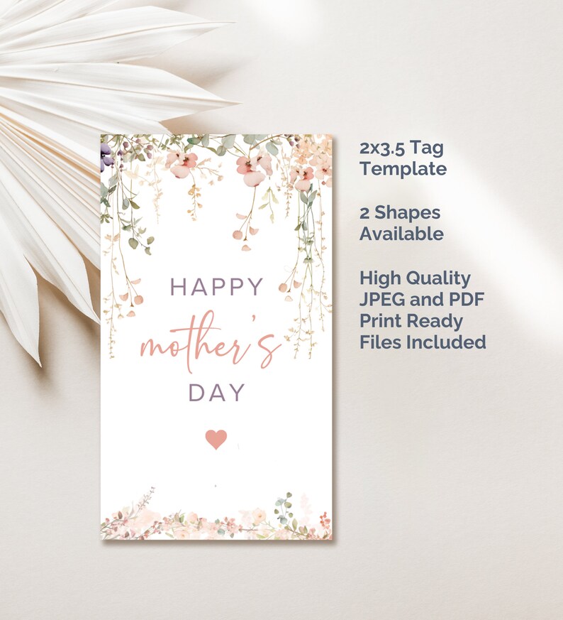 Mothers Day Gift Tag PRINTABLE Happy Mothers Day Tags, Floral Happy ...
