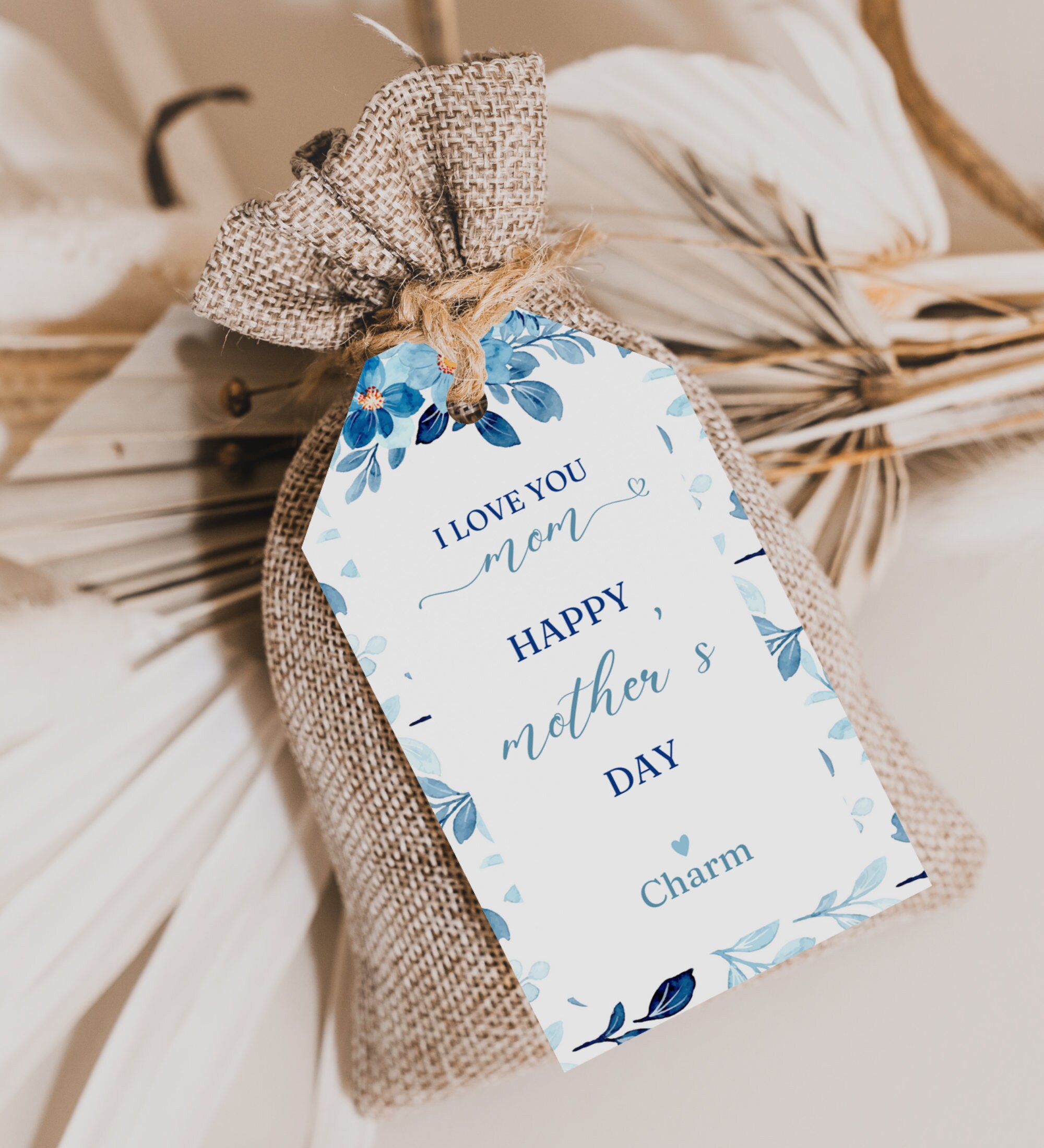 Mothers Day Gift Tag PRINTABLE Happy Mothers Day Tags, Blue Floral ...