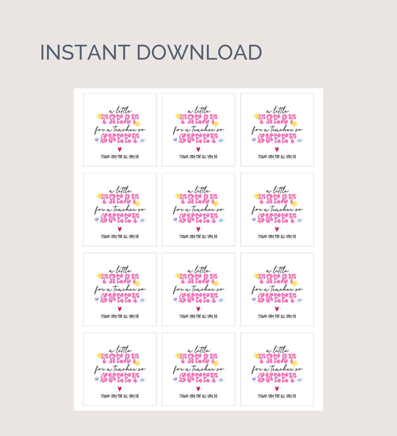 PRINTABLE Teacher Appreciation Gift Tags, Teacher Gift Treat Tag, Gift ...