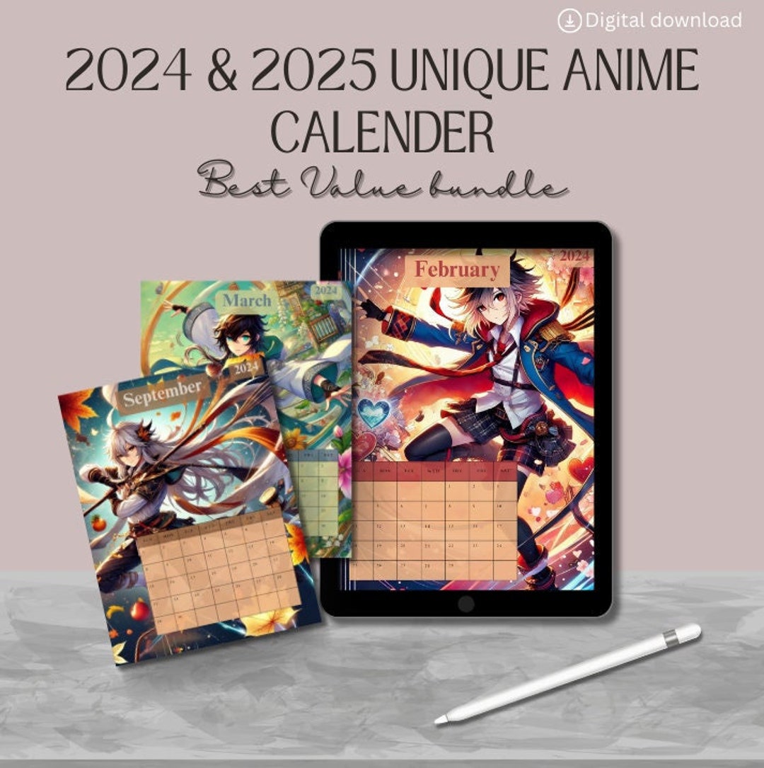2024 and 2025 Anime Digital Calendar Vibrant Printable Art Monthly ...