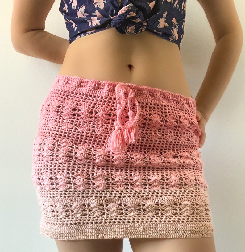Pink and Powder Marbled Crochet Beach Skirt, Ready for Ship Handknitted ...