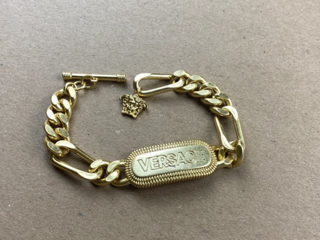 Vintage Gold Plated Authentic Versace Logo Letters Modern Bracelet ...